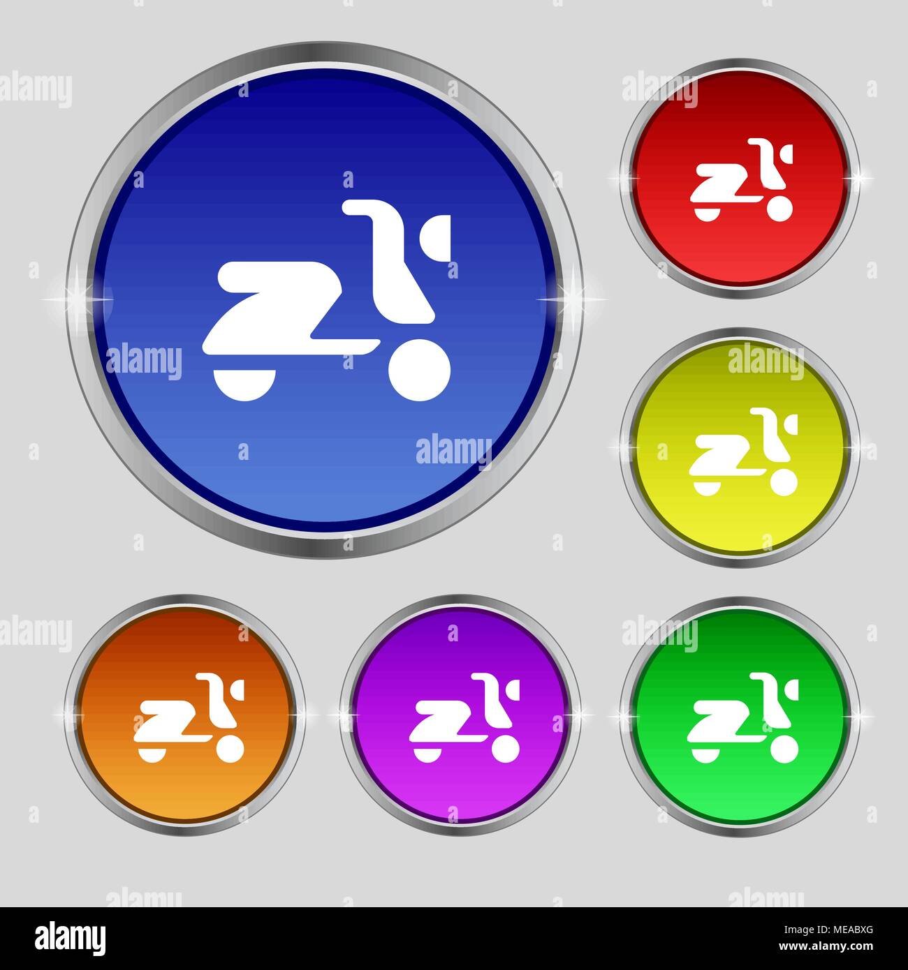 Scooter, bike icon sign. Round symbol on bright colourful buttons ...
