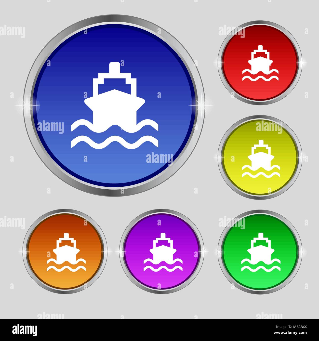 ship icon sign. Round symbol on bright colourful buttons. Vector ...
