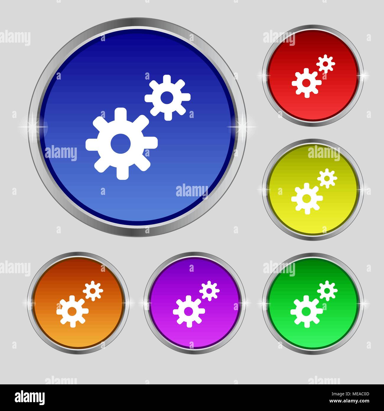 Cog settings, Cogwheel gear mechanism icon sign. Round symbol on bright ...
