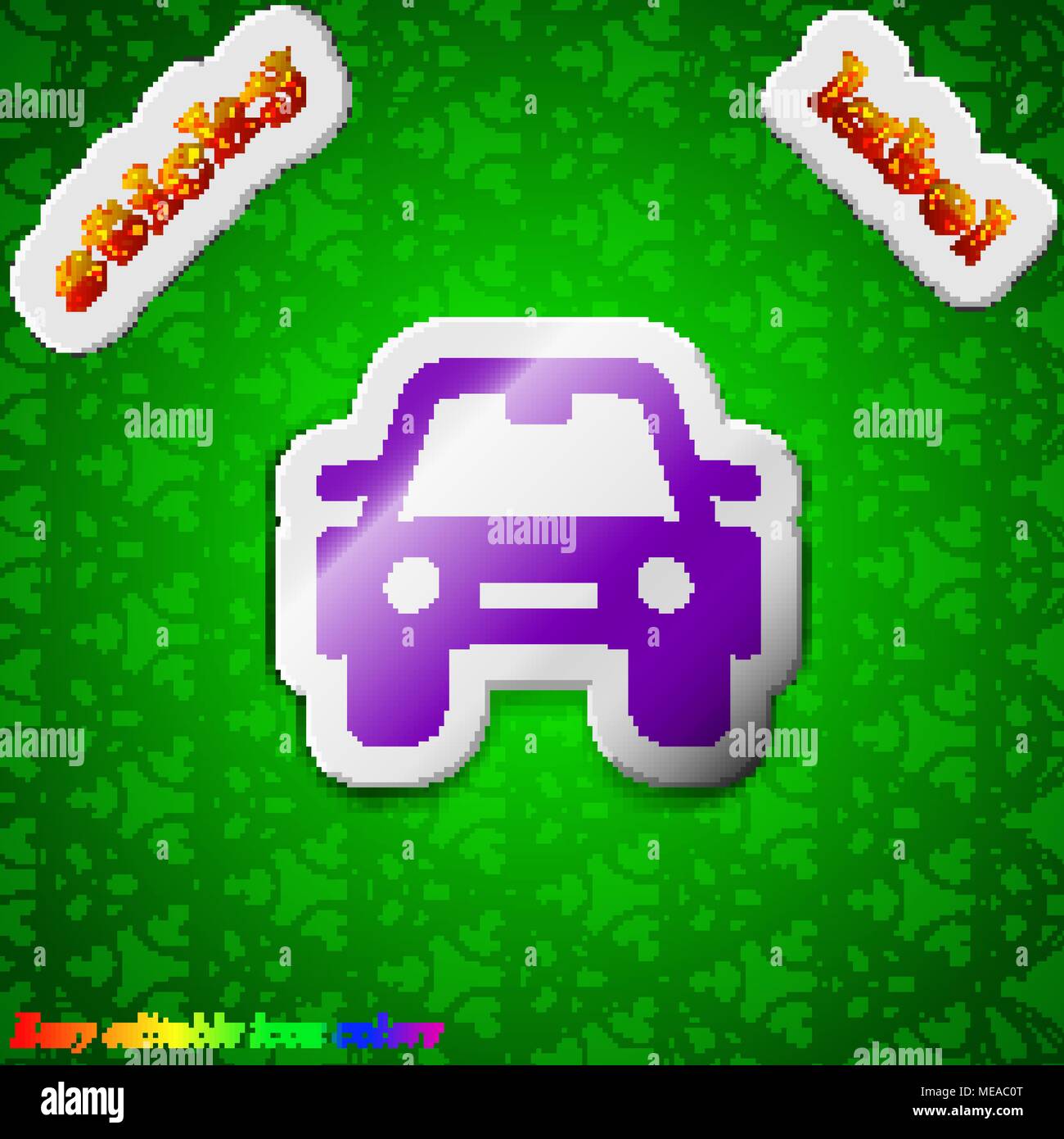 Auto icon sign. Symbol chic colored sticky label on green background ...