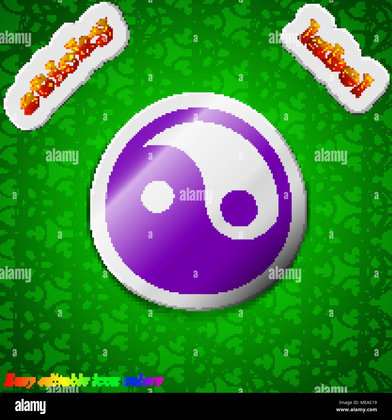 Ying yang icon sign. Symbol chic colored sticky label on green ...