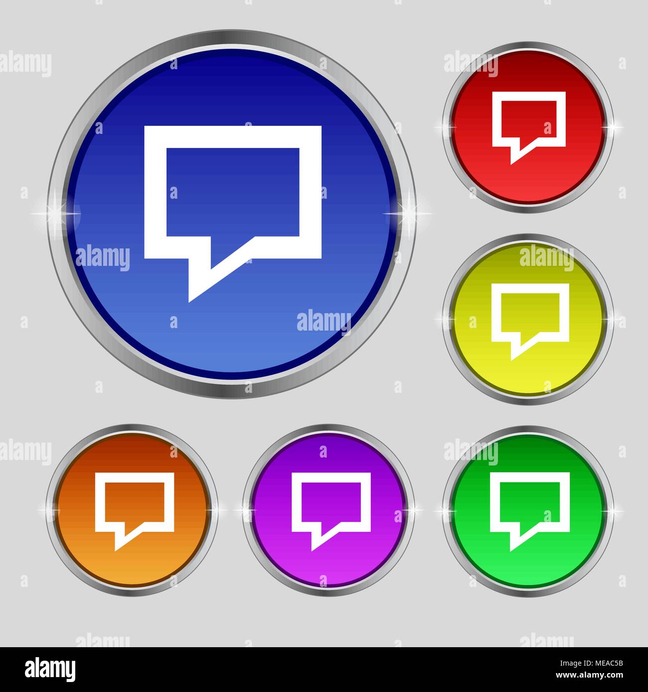 Speech bubble, Think cloud icon sign. Round symbol on bright colourful ...