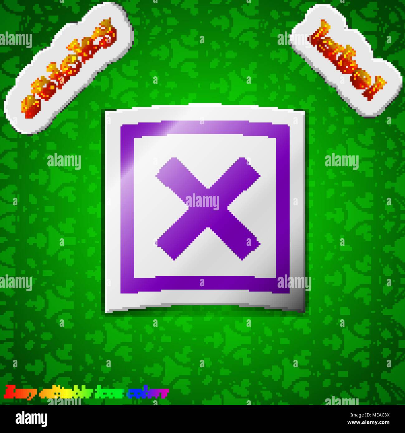 Cancel icon sign. Symbol chic colored sticky label on green background ...