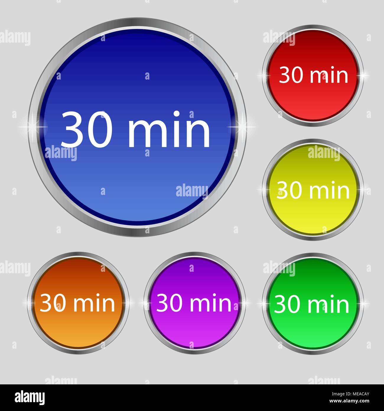 30 minutes sign icon. Set of colored buttons. Vector illustration Stock ...