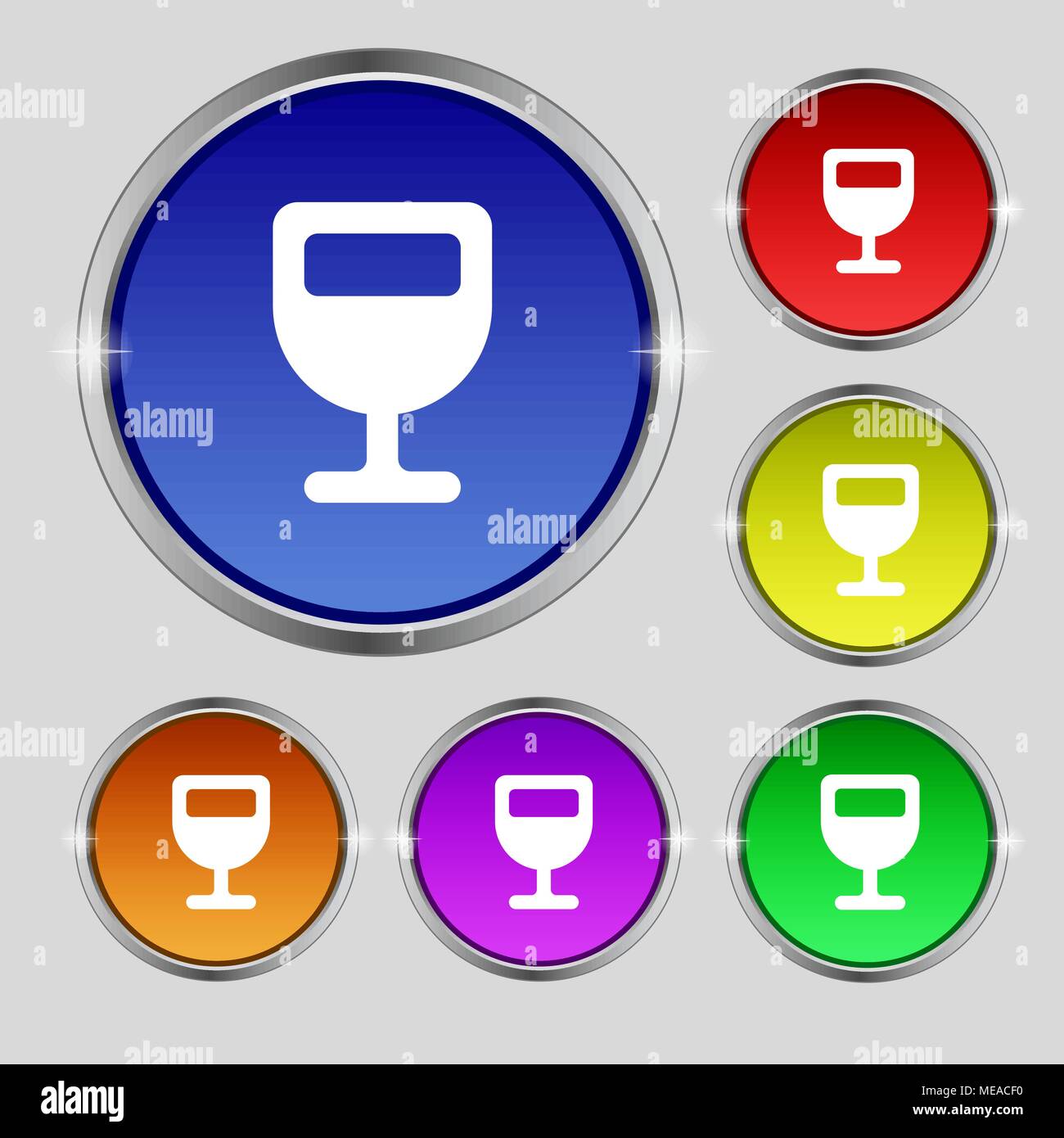 Wine glass, Alcohol drink icon sign. Round symbol on bright colourful ...