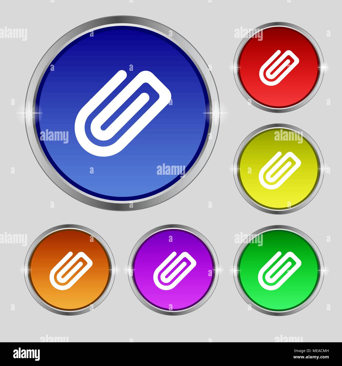 Paper Clip icon sign. Round symbol on bright colourful buttons. Vector ...