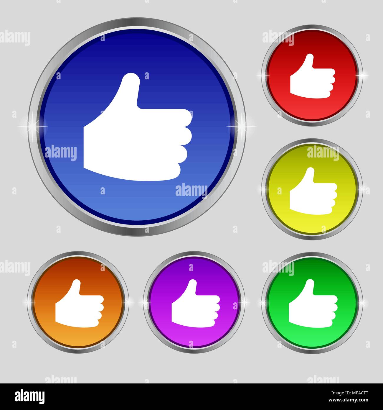 Like, Thumb up icon sign. Round symbol on bright colourful buttons ...