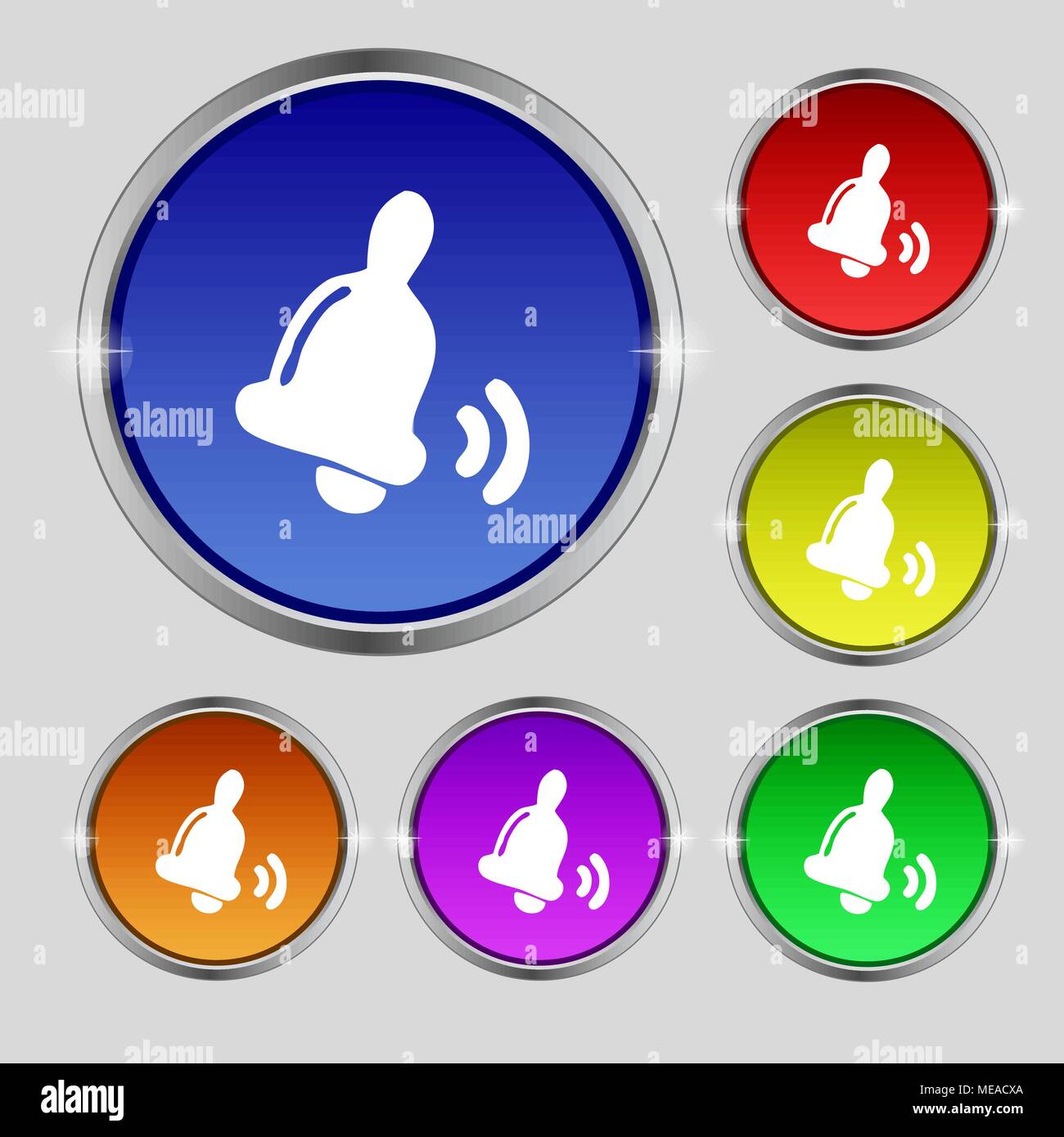 Bell icon sign. Round symbol on bright colourful buttons. Vector ...