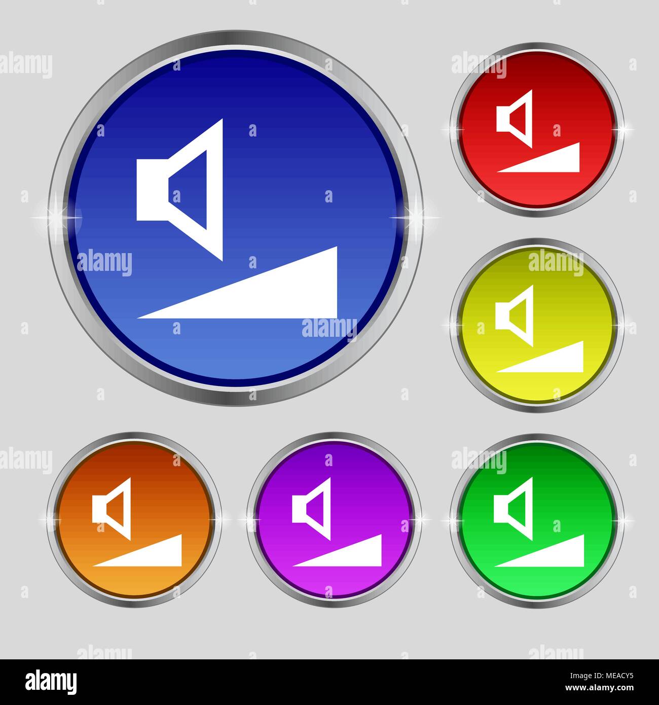 volume, sound icon sign. Round symbol on bright colourful buttons ...