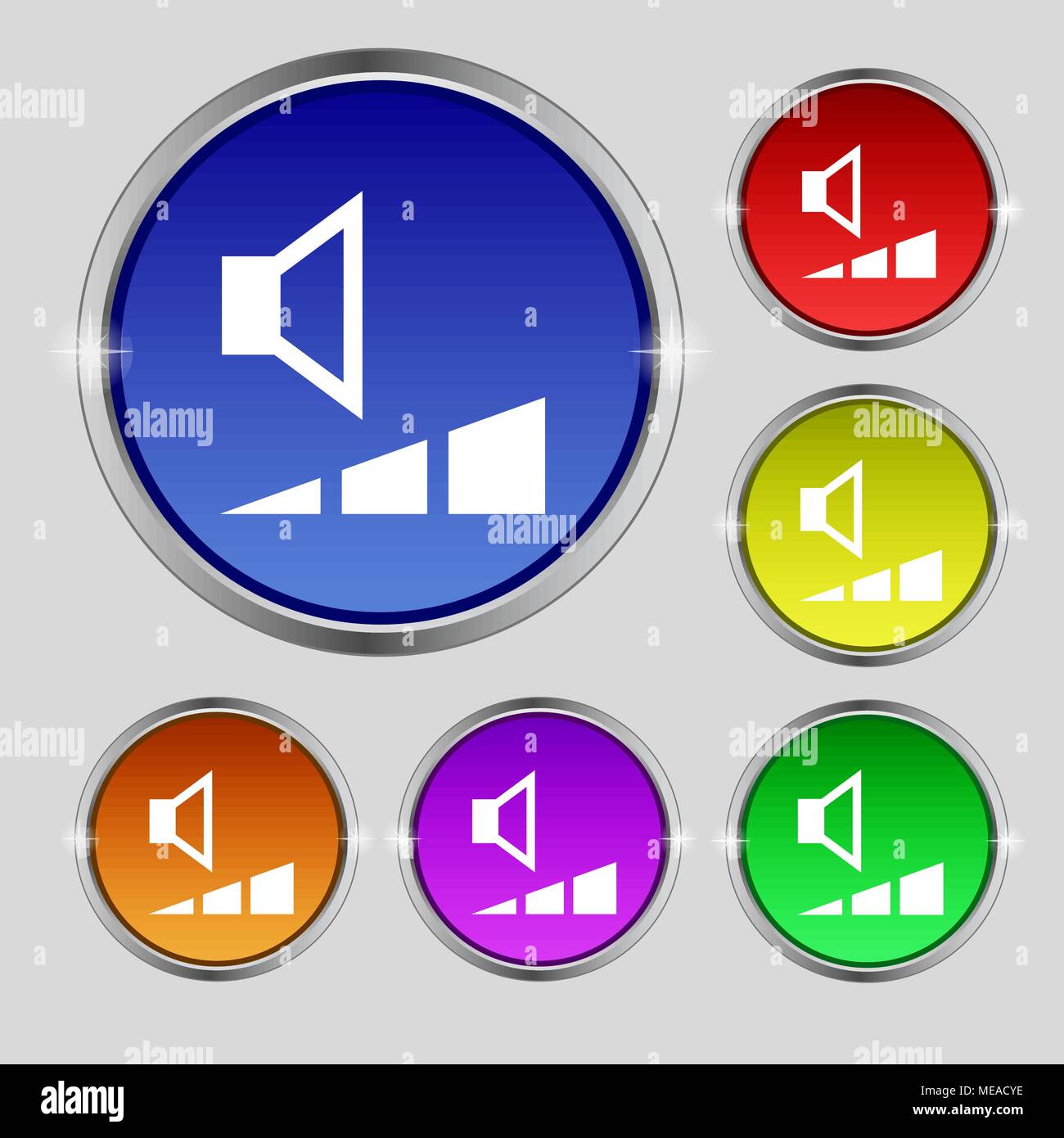 volume, sound icon sign. Round symbol on bright colourful buttons. Vector illustration Stock ...