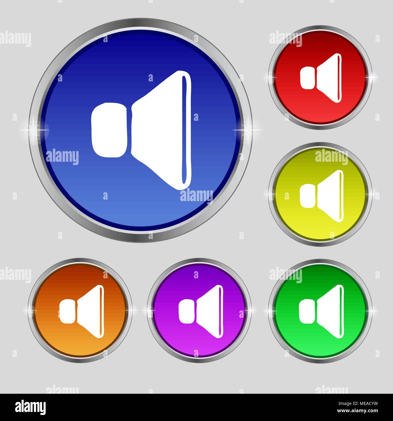 volume, sound icon sign. Round symbol on bright colourful buttons ...