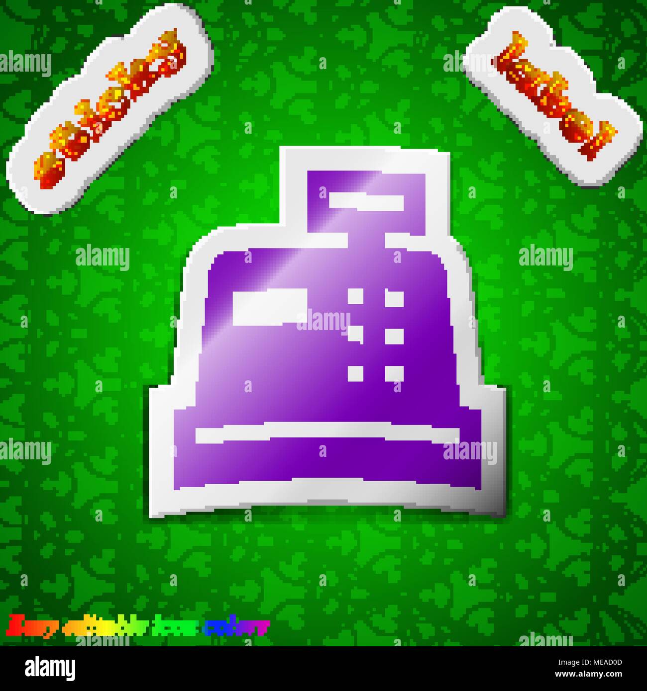 Cash register icon sign. Symbol chic colored sticky label on green ...