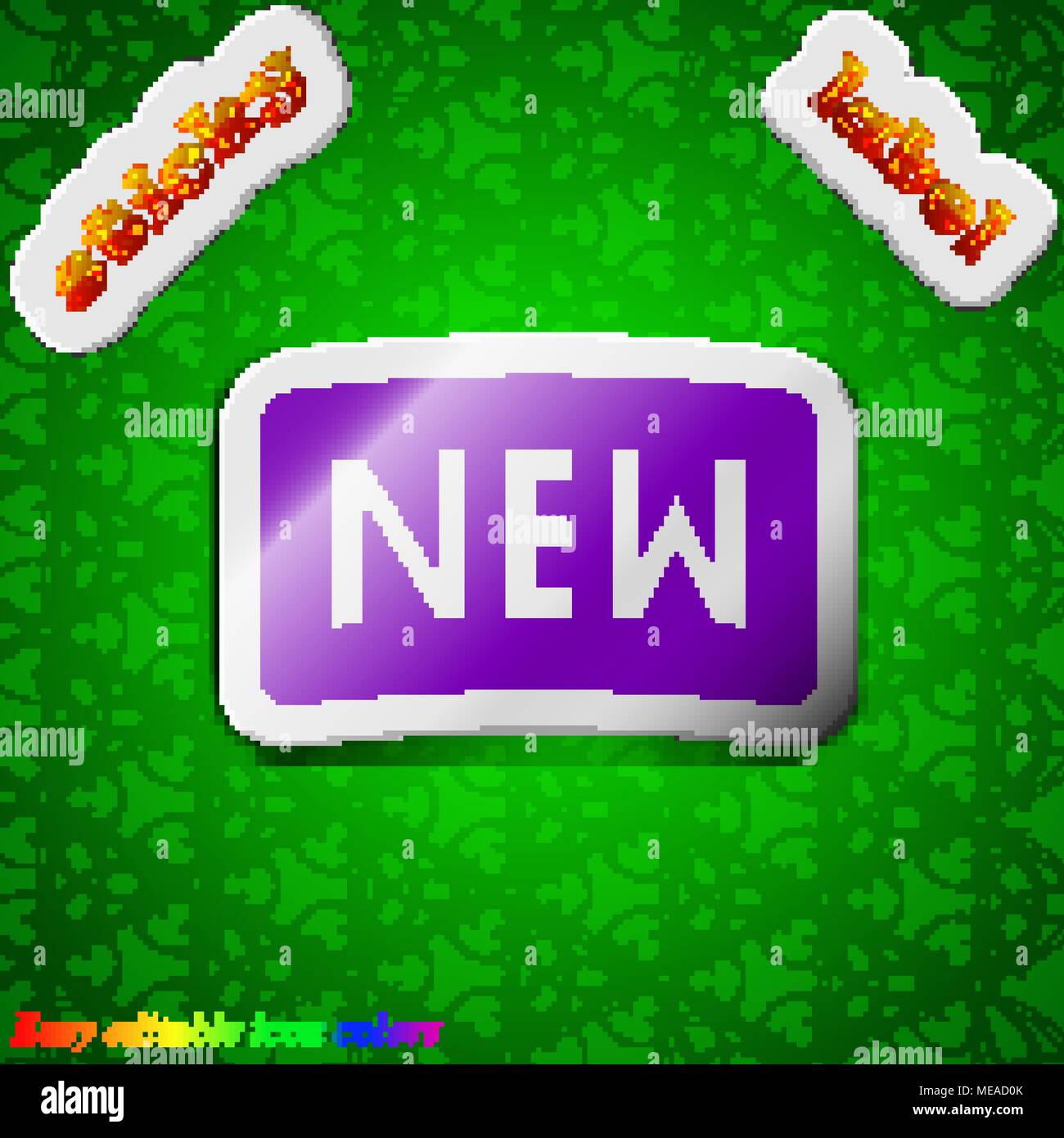 New icon sign. Symbol chic colored sticky label on green background ...