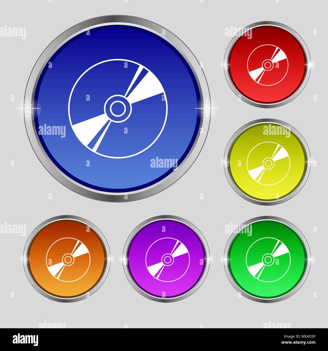 Cd, DVD, compact disk, blue ray icon sign. Round symbol on bright ...