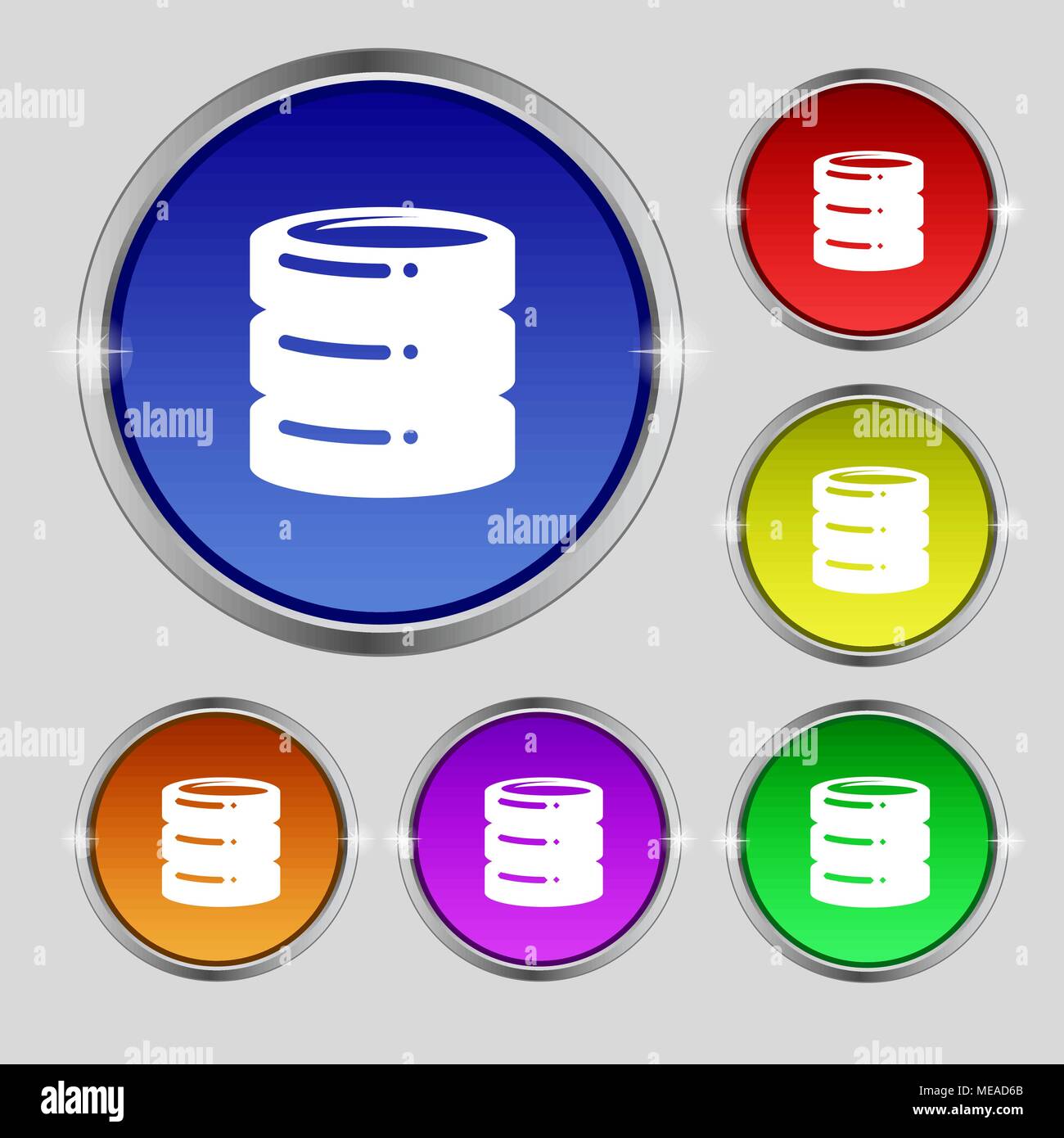 hard drive date base icon sign. Round symbol on bright colourful ...
