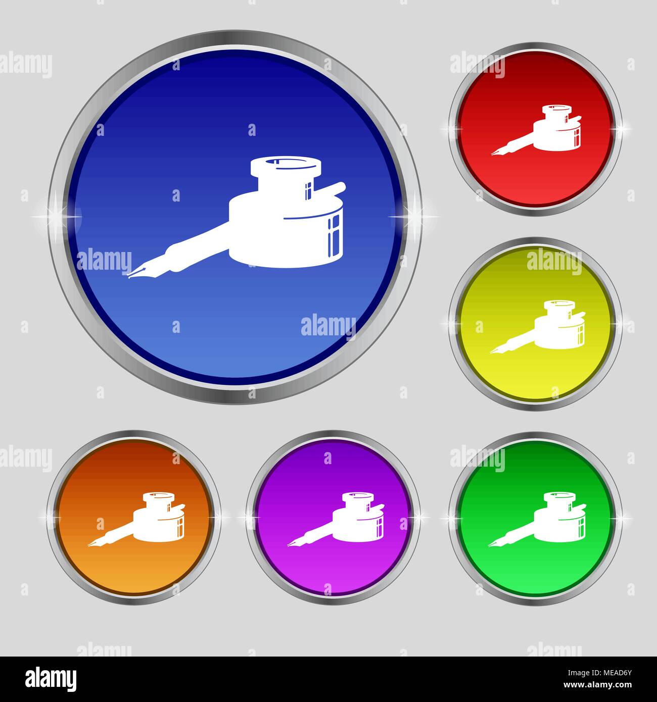 pen and ink icon sign. Round symbol on bright colourful buttons. Vector ...