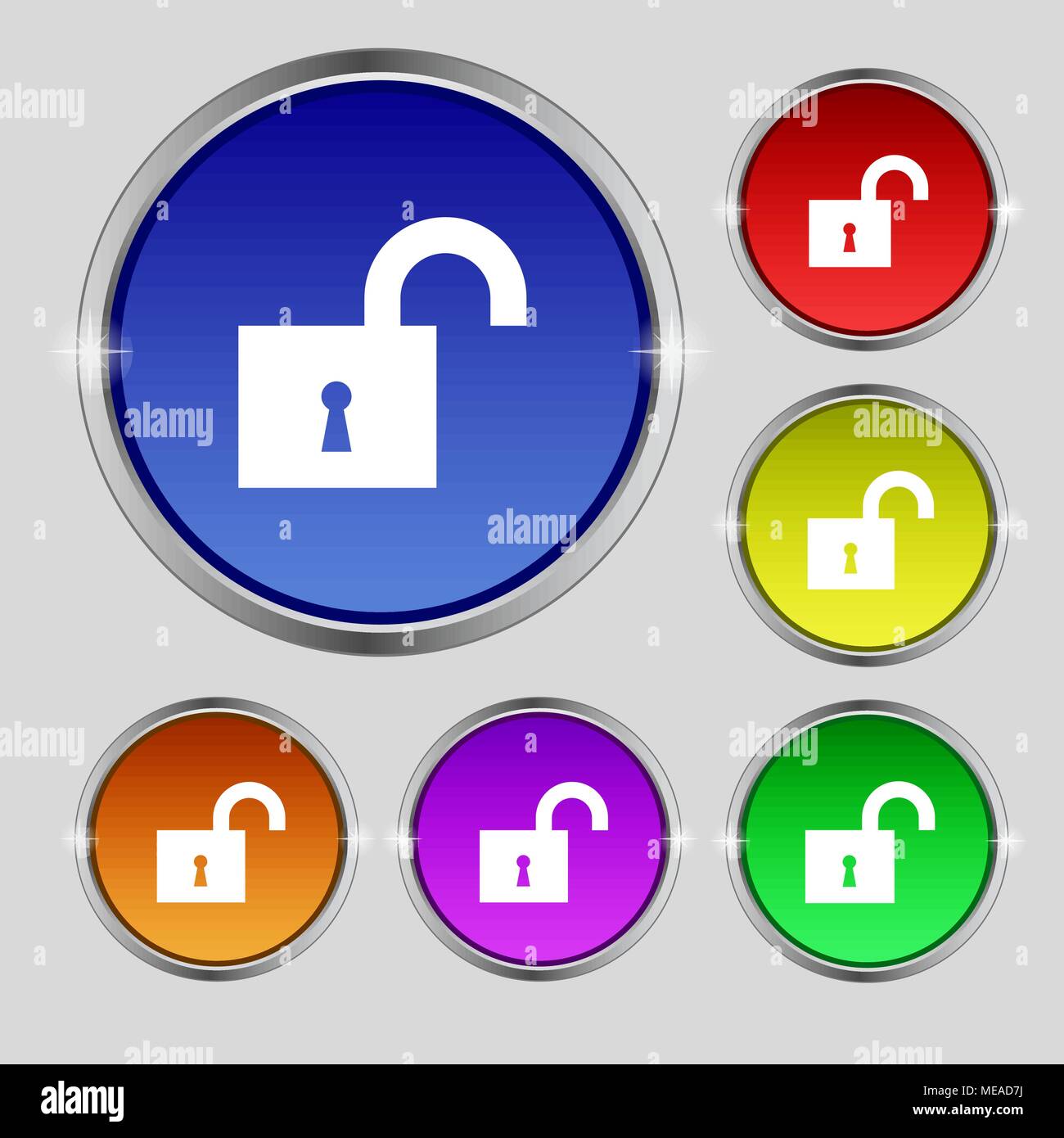 open lock icon sign. Round symbol on bright colourful buttons. Vector ...