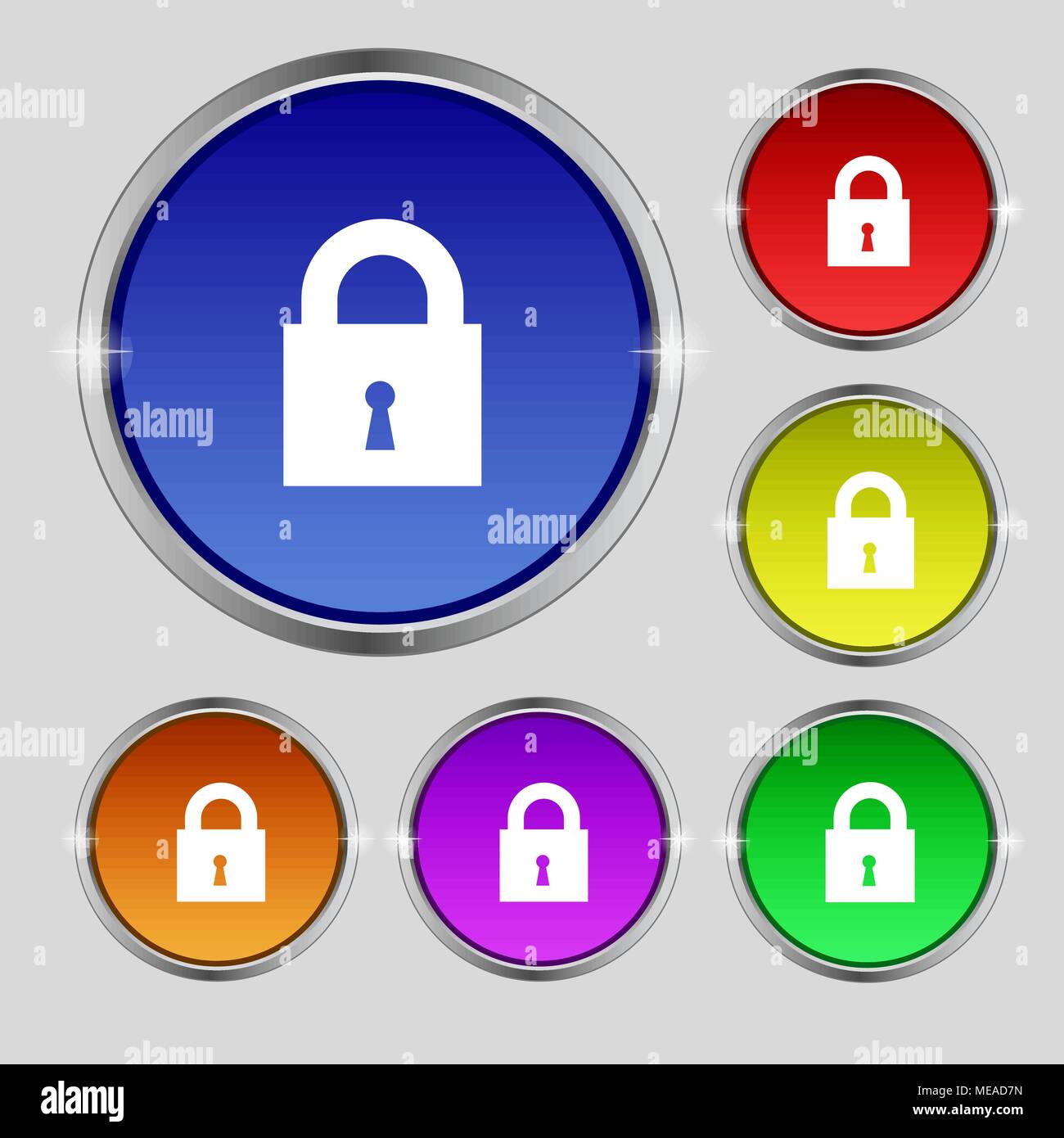 closed lock icon sign. Round symbol on bright colourful buttons. Vector ...