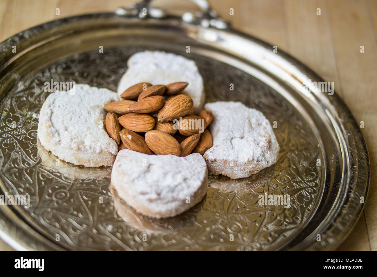 Kavala Cookies with Almonds in silver tray Stock Photo - Alamy
