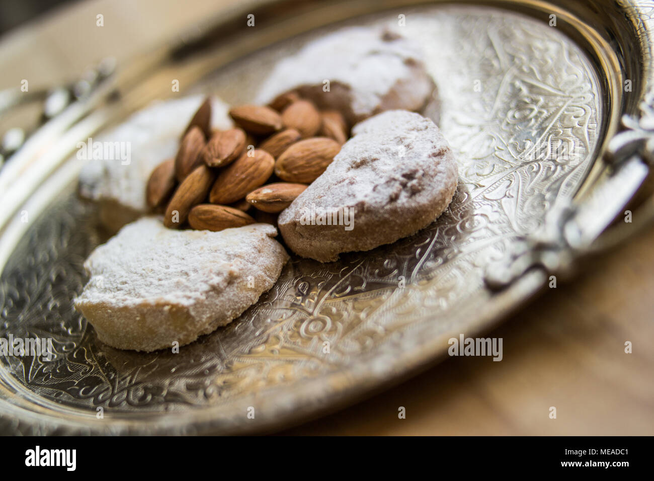 Kavala Cookies with Almonds in silver tray Stock Photo - Alamy