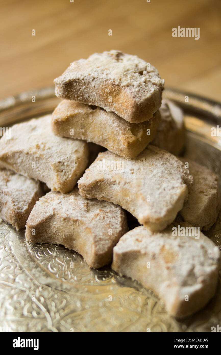 Kavala Cookies with Almonds in silver tray Stock Photo - Alamy