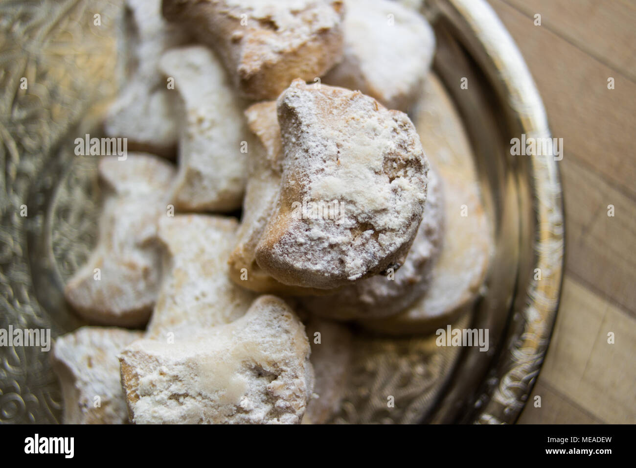 Kavala Cookies with Almonds in silver tray Stock Photo - Alamy