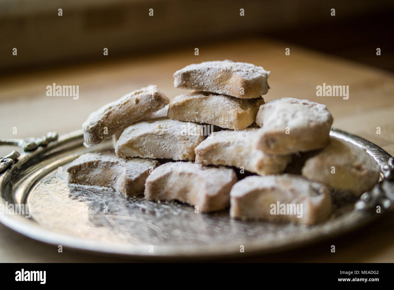 Kavala Cookies with Almonds in silver tray Stock Photo - Alamy