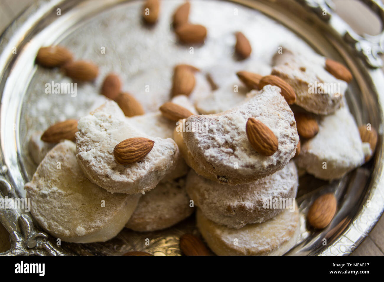 Kavala Cookies with Almonds in silver tray Stock Photo - Alamy