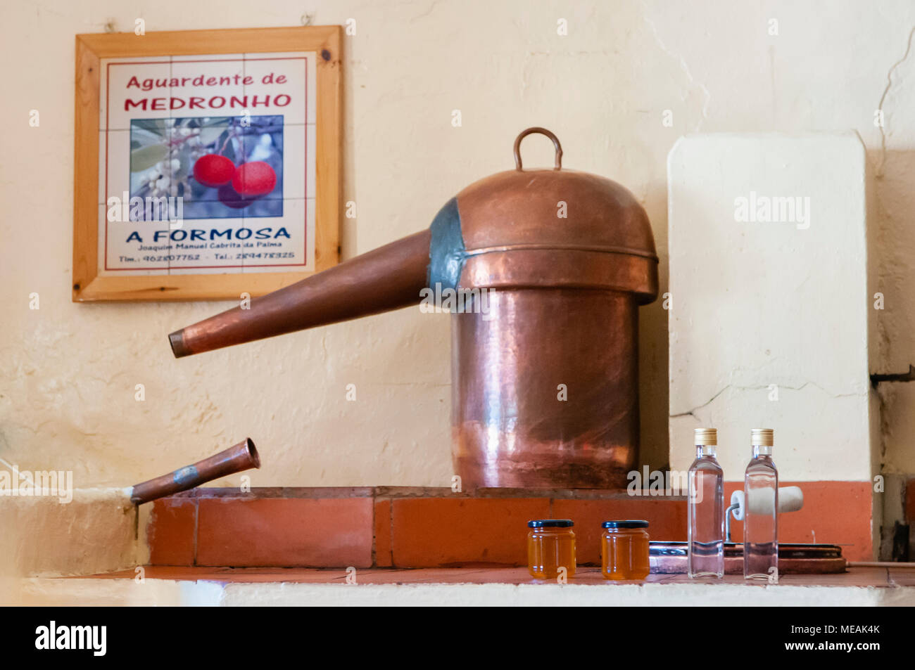 Copper distillation pot with woodburning firepit at a Portuguese ...
