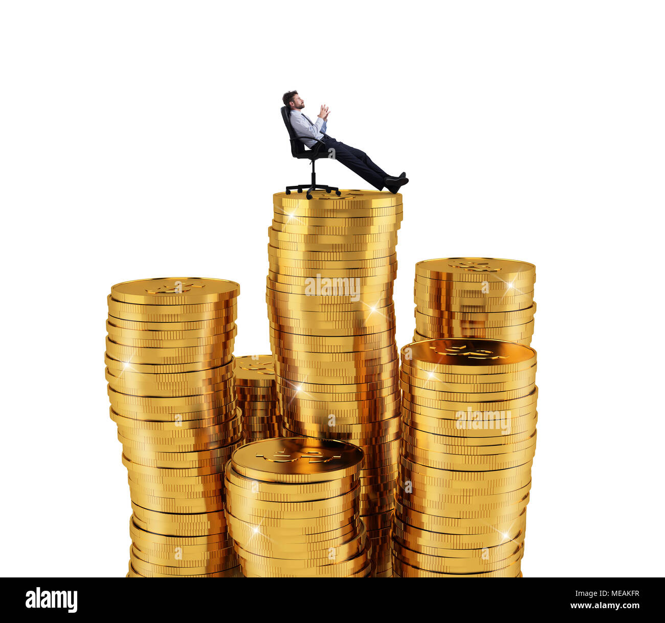 Successful businessman relaxing over piles of money. Concept of success ...