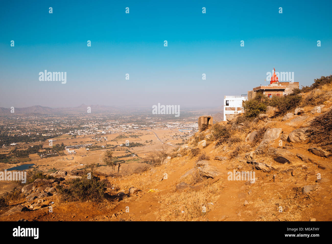 Pushkar cityscape and Savitri Mata Temple in India Stock Photo - Alamy