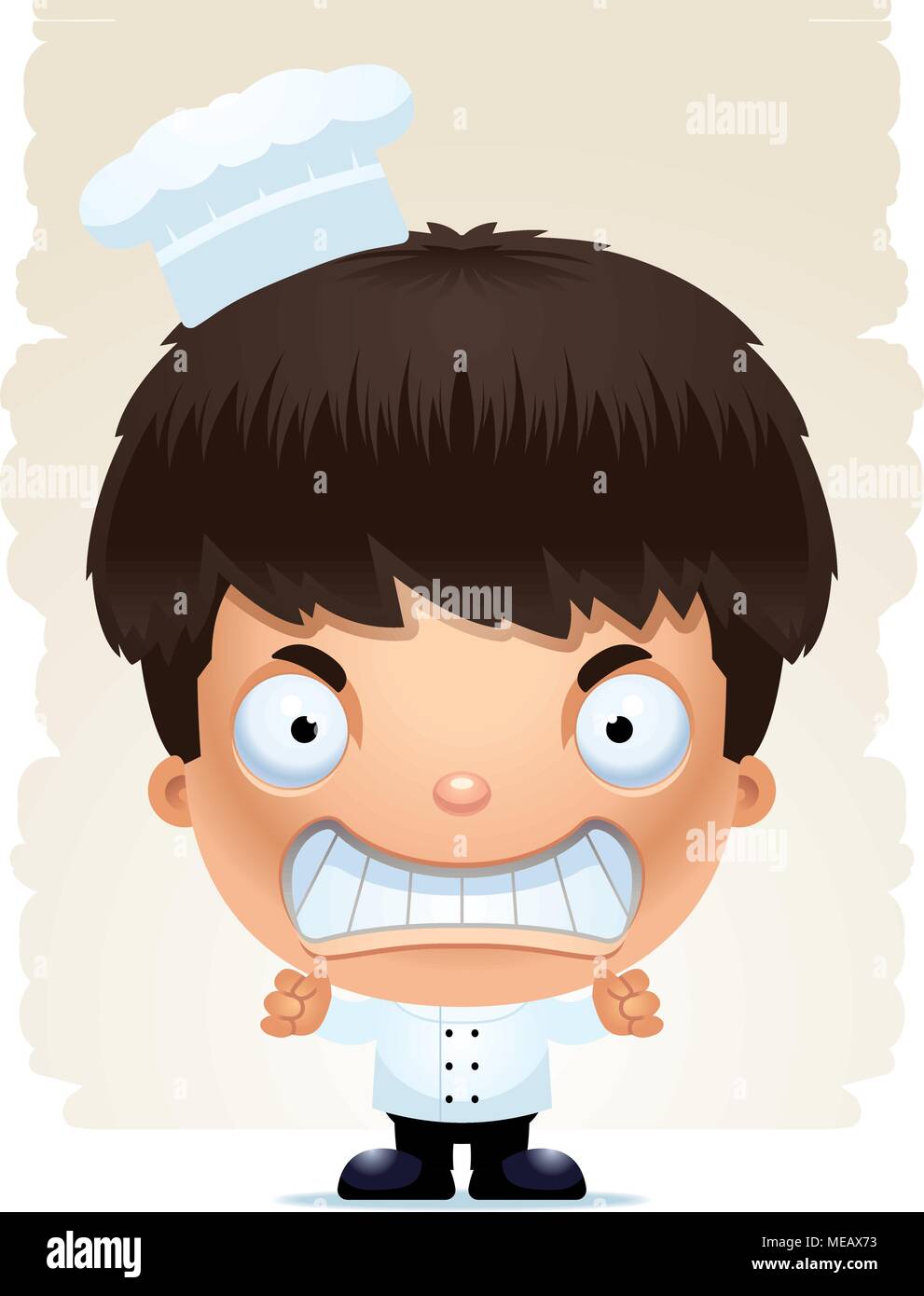 A cartoon illustration of a boy chef with an angry expression Stock ...