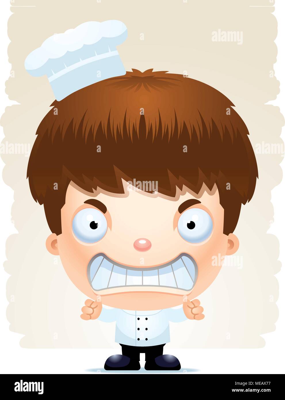 A cartoon illustration of a boy chef with an angry expression Stock ...