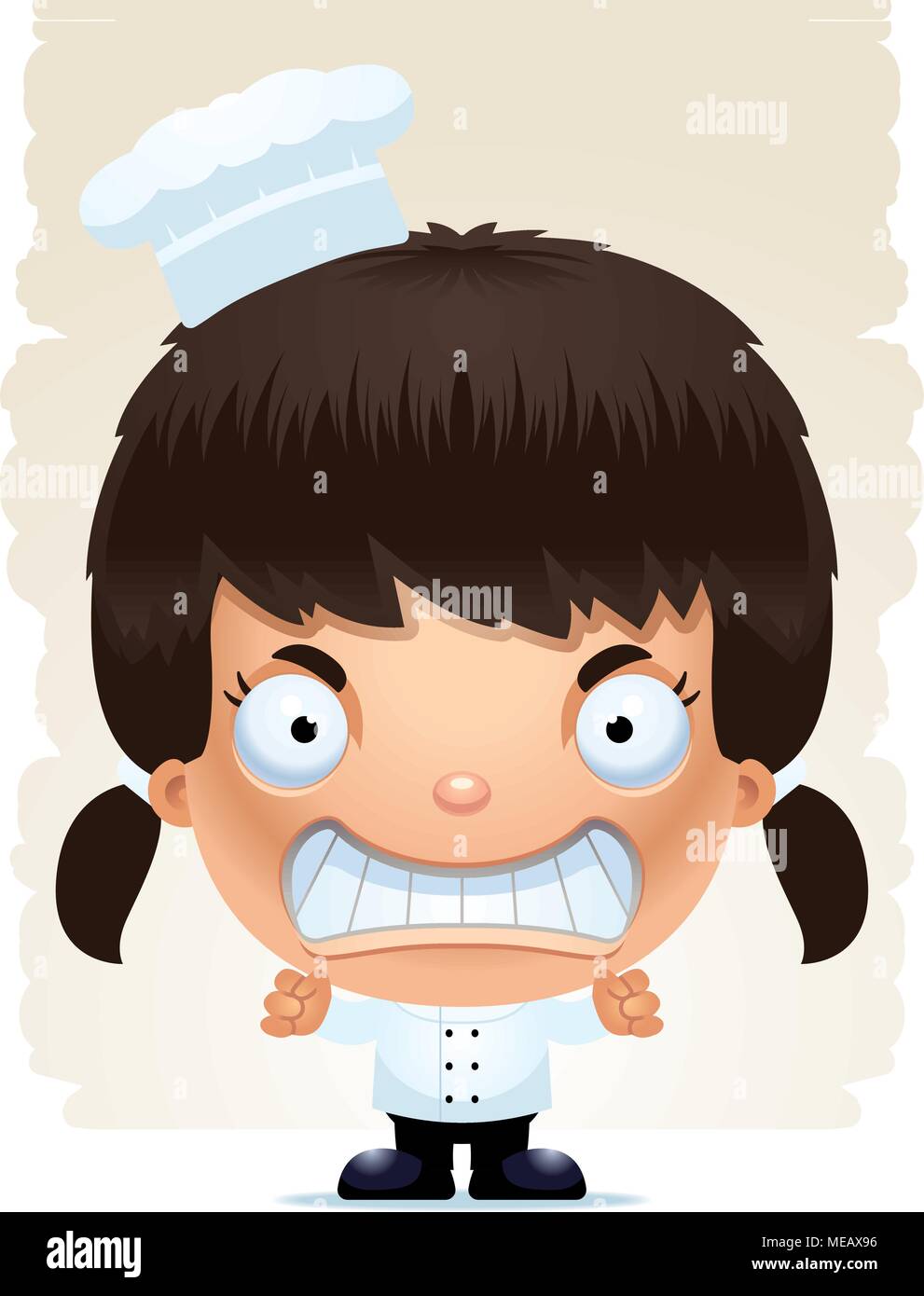 A cartoon illustration of a girl chef with an angry expression Stock ...