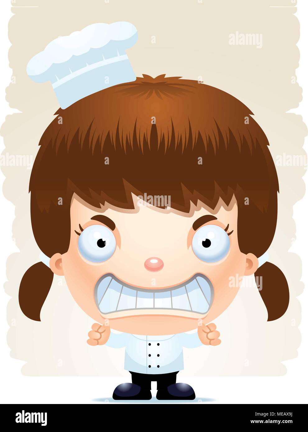 A cartoon illustration of a girl chef with an angry expression Stock ...