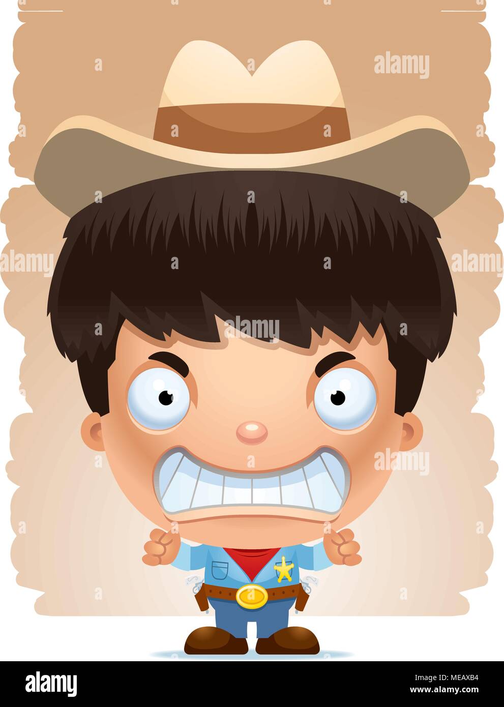 A cartoon illustration of a boy cowboy looking angry Stock Vector Image ...