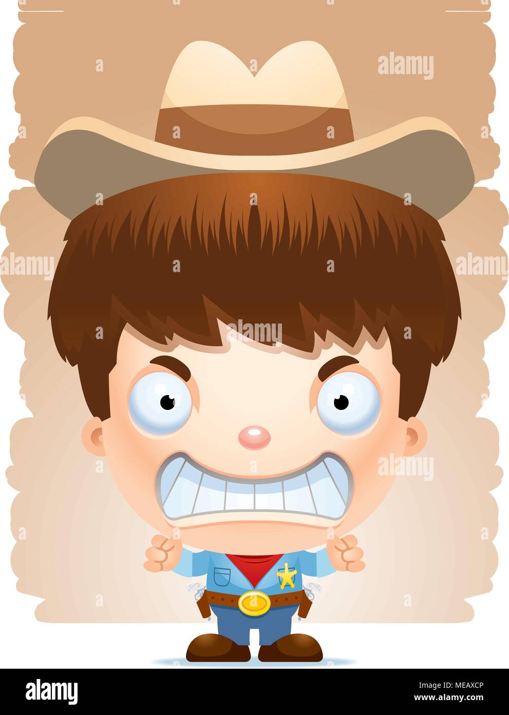 A cartoon illustration of a boy cowboy looking angry Stock Vector Image ...