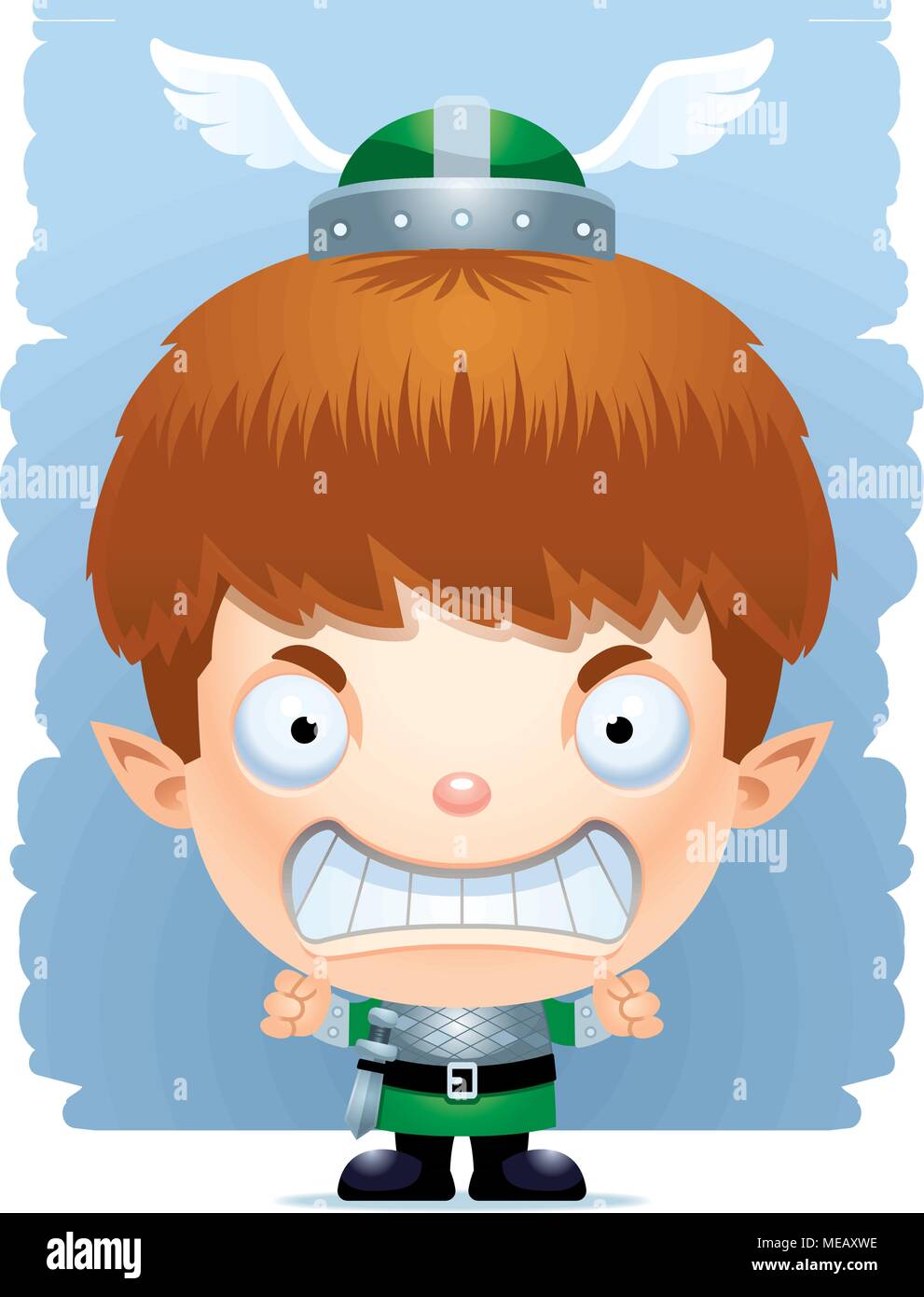 A cartoon illustration of a boy elf with an angry expression Stock ...