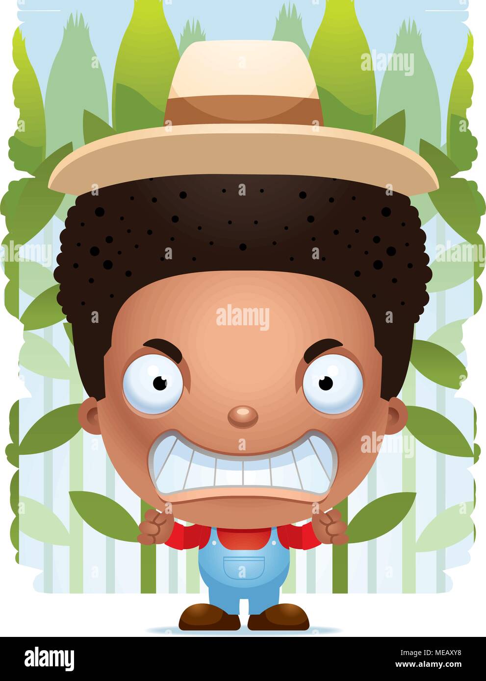 A cartoon illustration of a boy farmer with an angry expression Stock ...