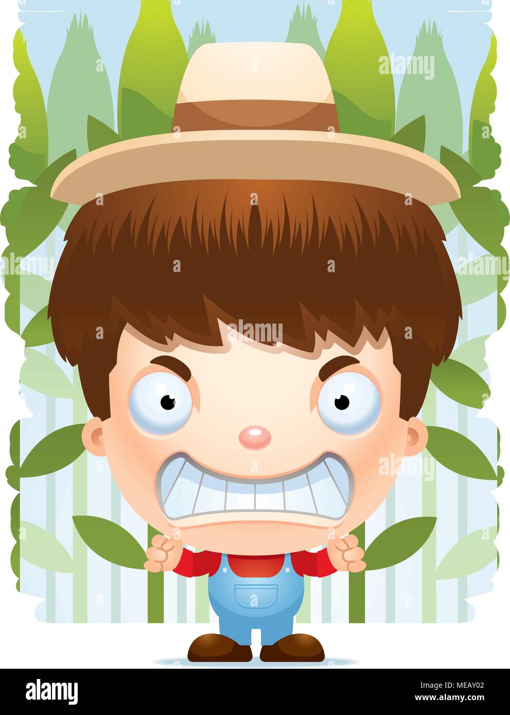 A cartoon illustration of a boy farmer with an angry expression Stock ...