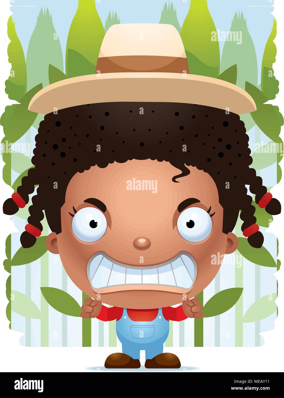 A cartoon illustration of a girl farmer with an angry expression Stock ...