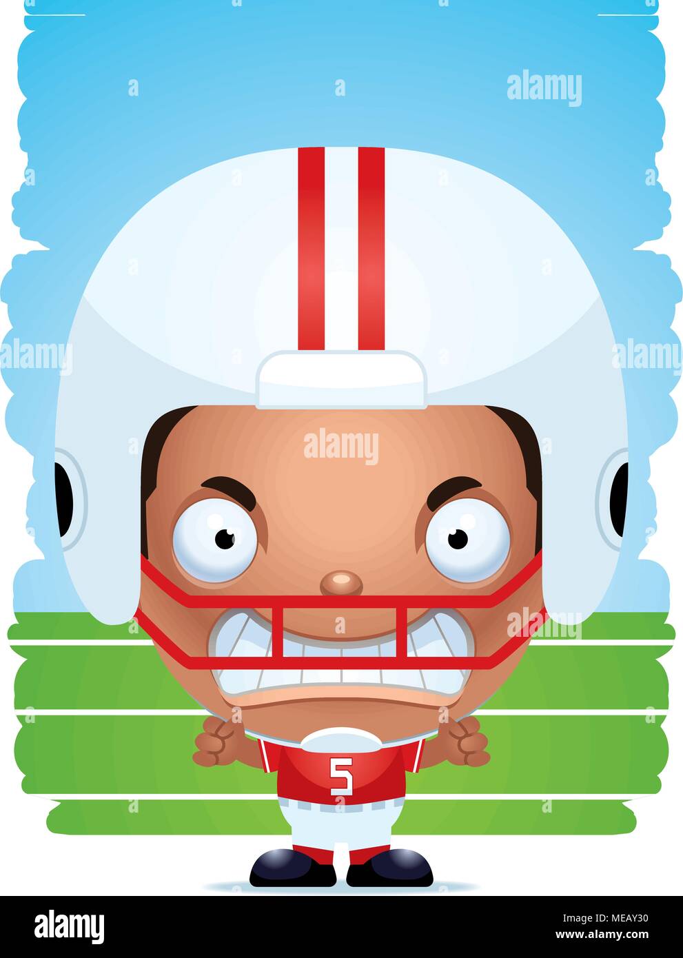 A cartoon illustration of a boy football player with an angry ...