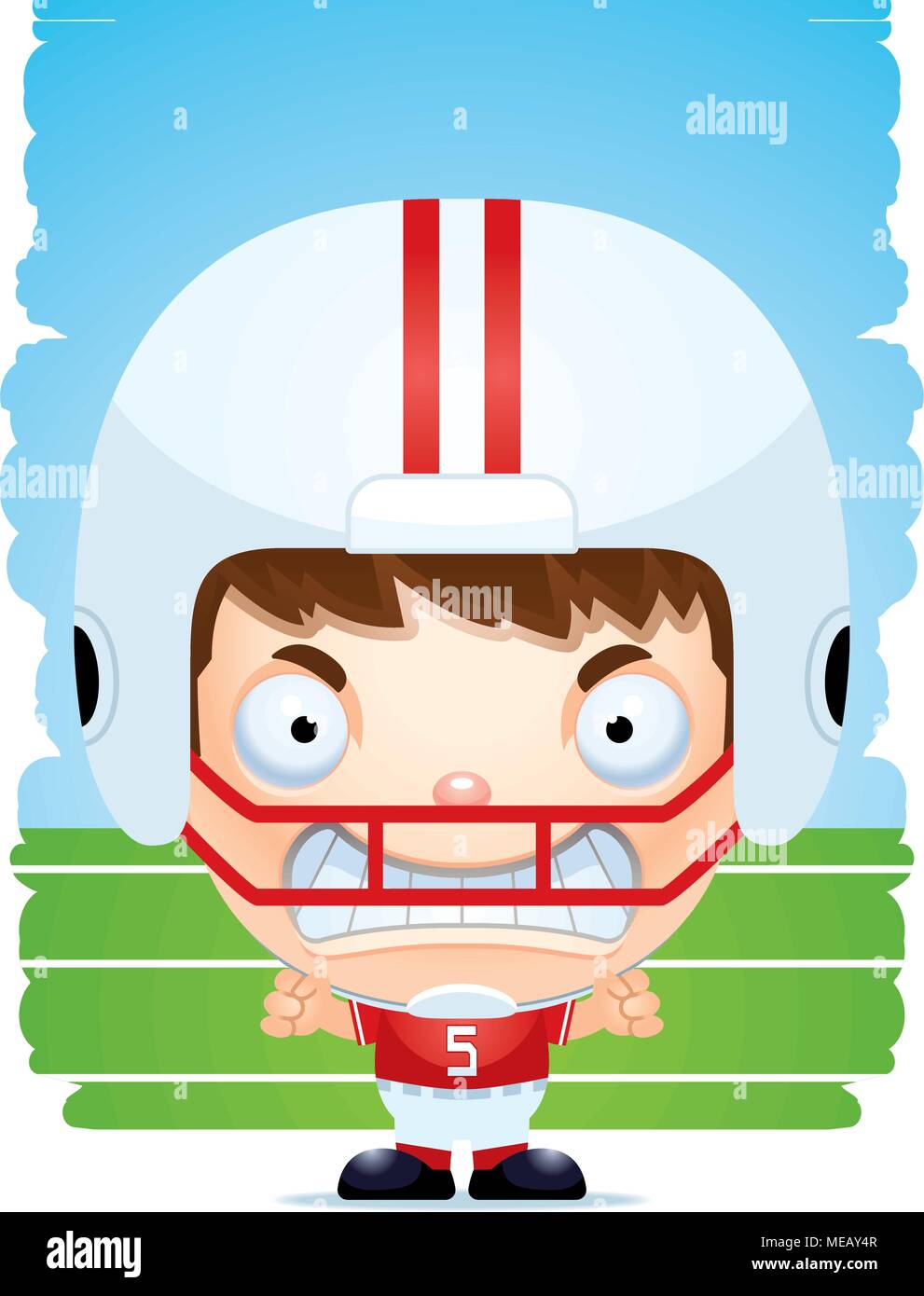 A cartoon illustration of a boy football player with an angry ...