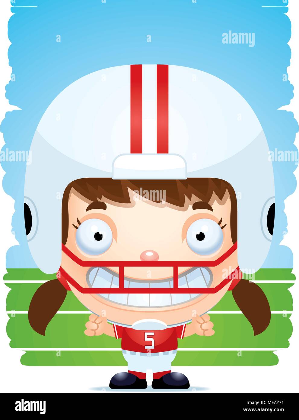 A cartoon illustration of a girl football player smiling Stock Vector ...