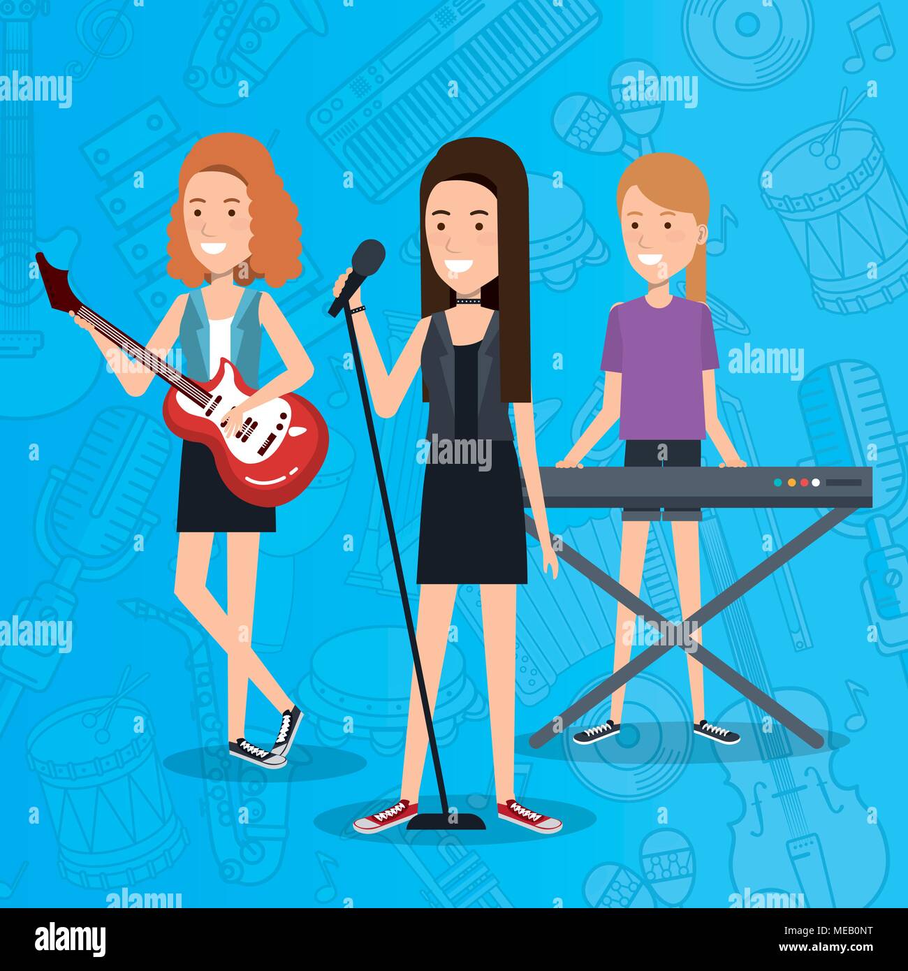 music festival live with women playing instruments and sing vector ...