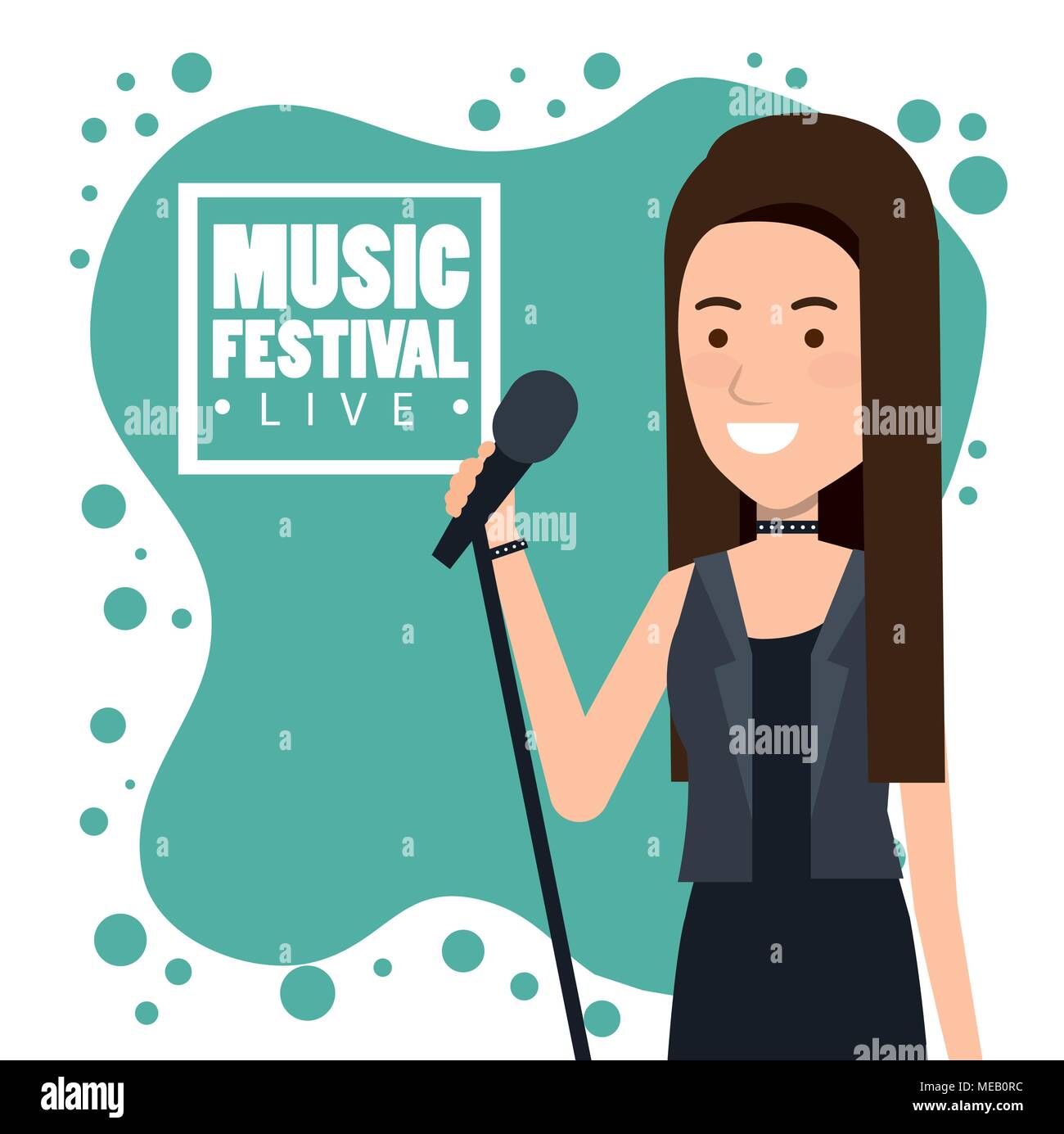 music festival live with woman singing vector illustration design Stock ...