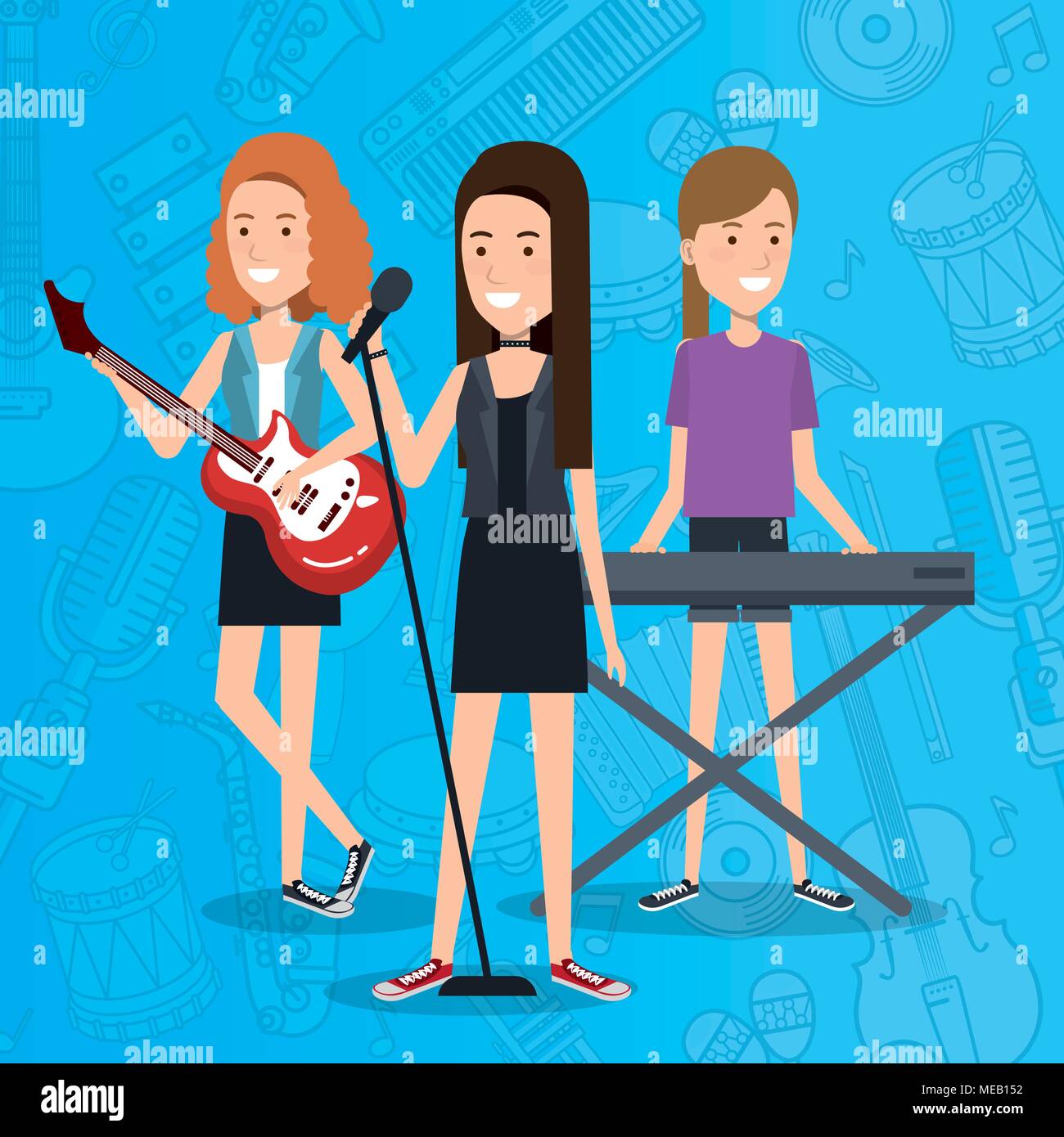 music festival live with women playing instruments and sing vector ...
