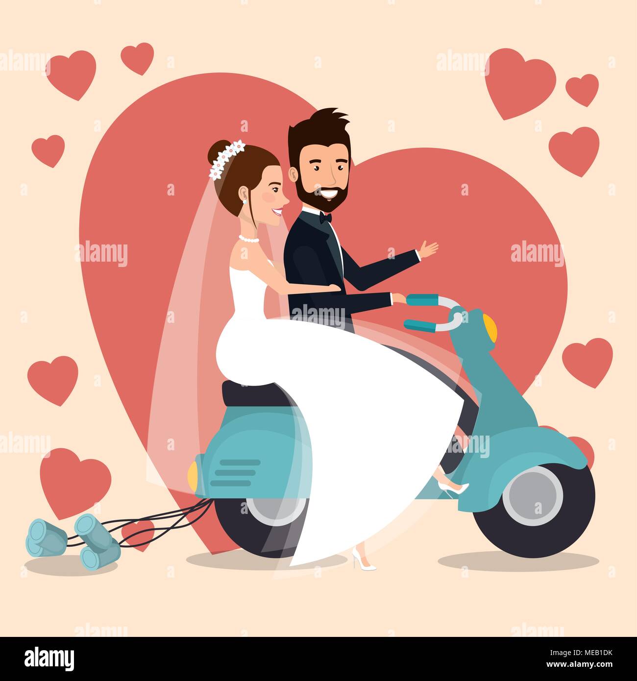 just married couple in motorcycle avatars characters vector ...