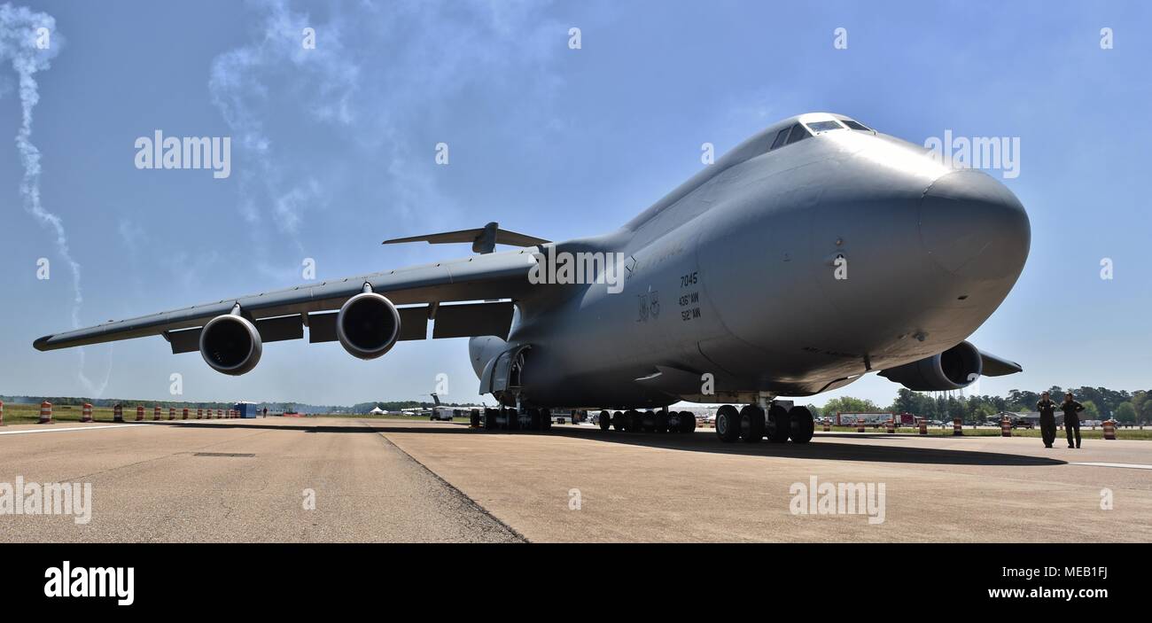 A U.S. Air Force C-5 Galaxy cargo plane on a runway at Columbus Air ...