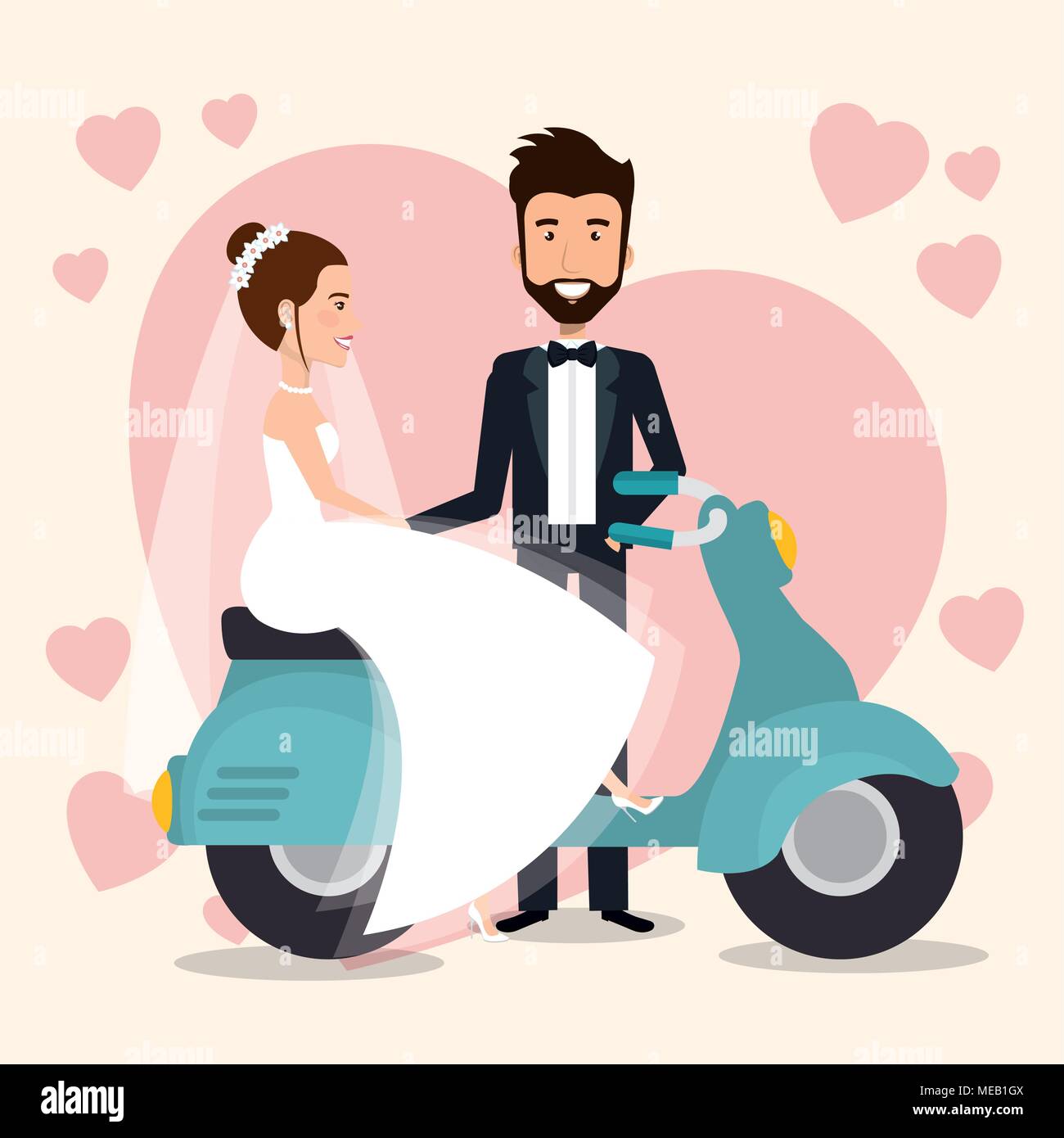 just married couple in motorcycle avatars characters vector ...